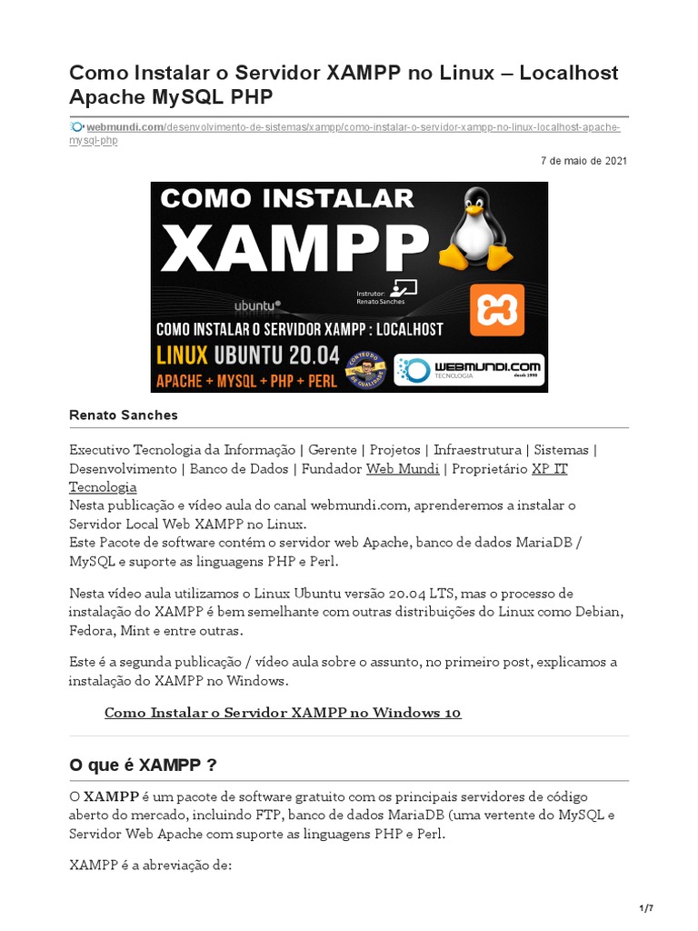Como Instalar o Servidor XAMPP No Linux Localhost Apache MySQL PHP ...