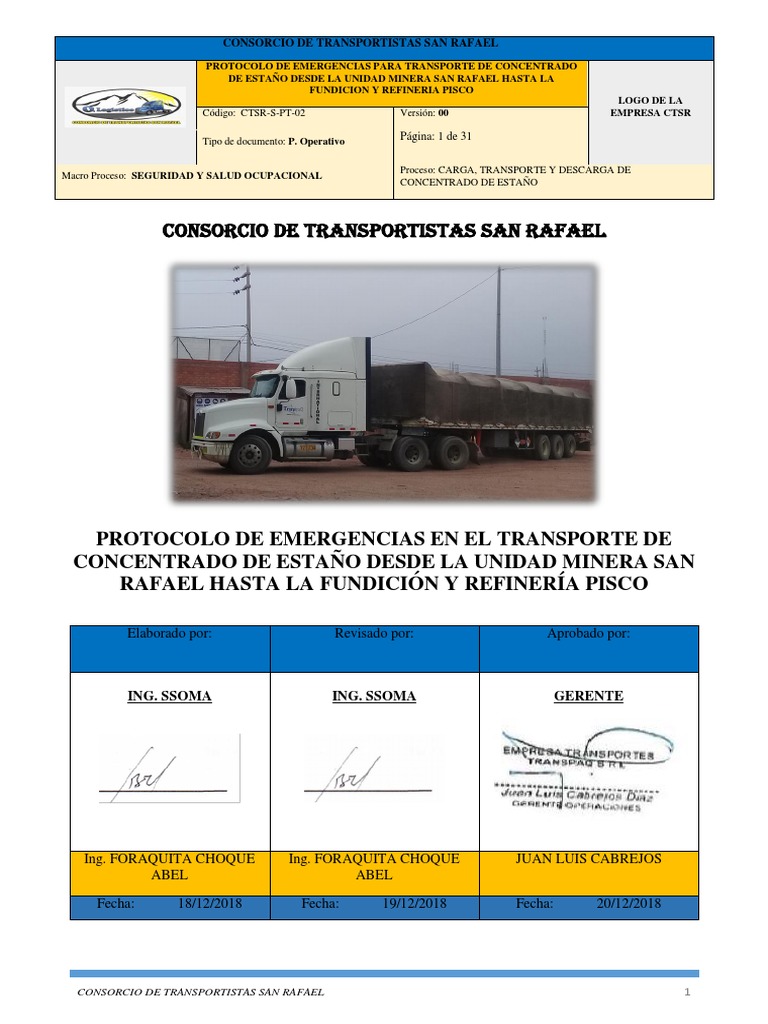 Protocolo de Emergencias CTSR Conc. | PDF | Seguridad y salud ocupacional | Transporte