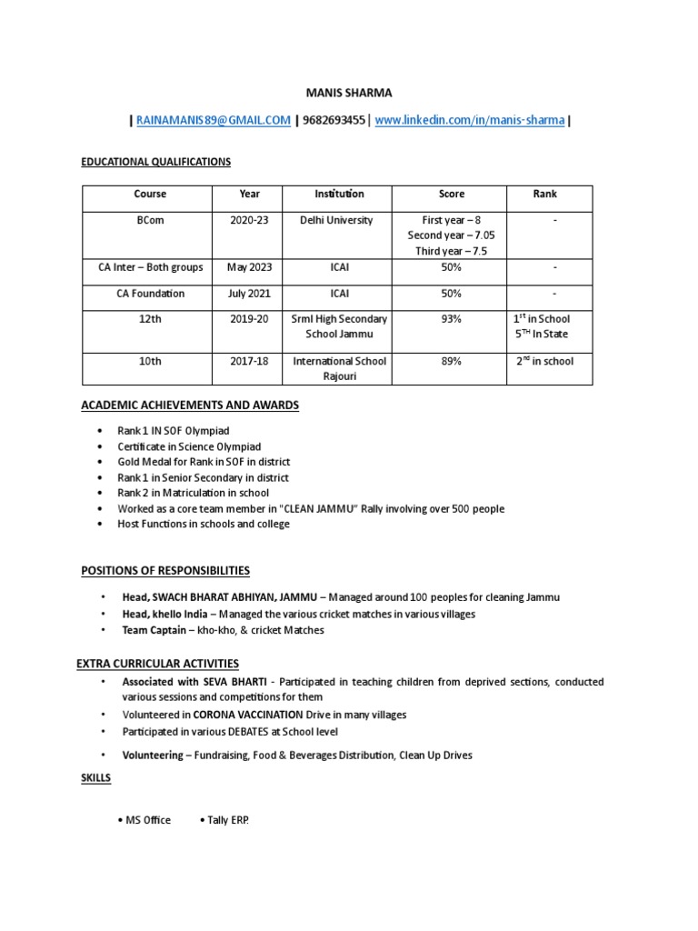 MANIS NEW CV (1) | PDF