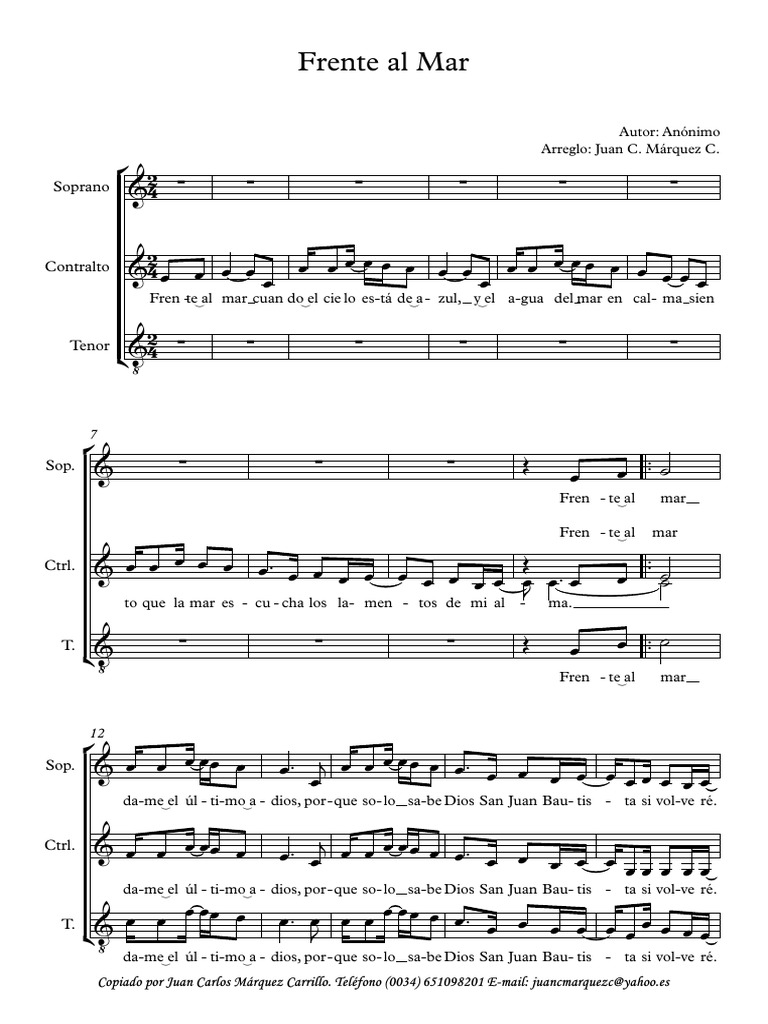 Frente Al Mar, Coro, Popular, JCMC - Partitura Completa | PDF