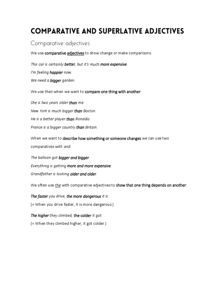 Comparative and Superlative Adjectives | PDF | Adjective | Human ...