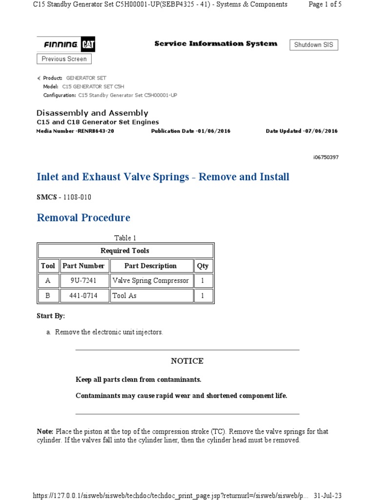 c15 Inlet and Exhaust Valve Removal | PDF | Valve | Piston
