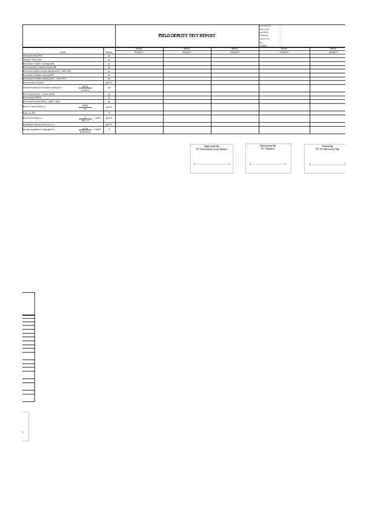 Template Field Density Test Report | PDF