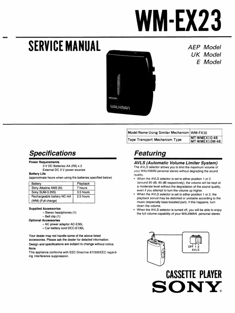 Hfe_sony_wm-ex23_service_en - Sony Walkman EX-23 Manual | PDF