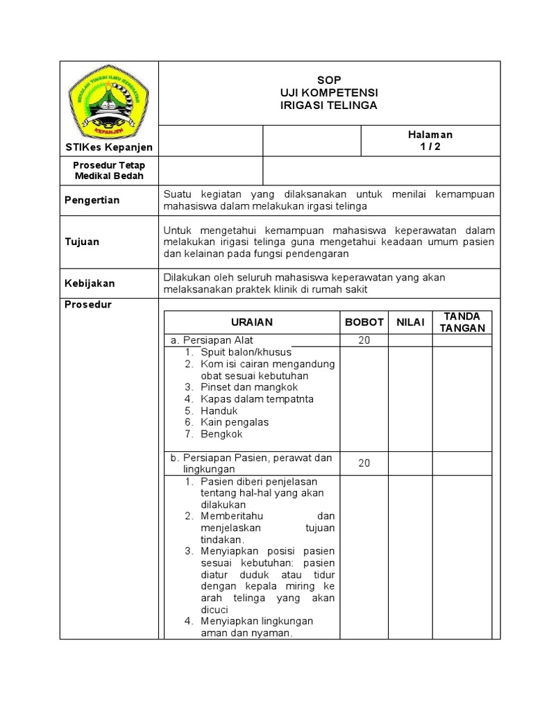 SOP Uji Kompetensi Keperawatan Medis | PDF