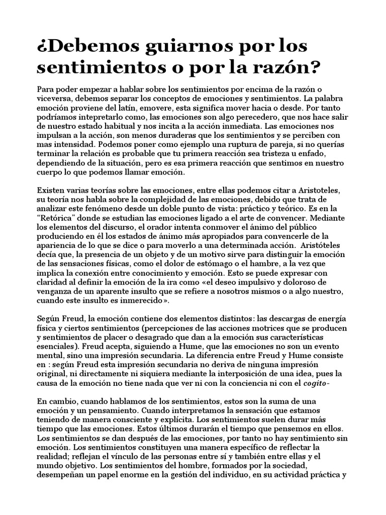 ¿Debemos Guiarnos Por Los Sentimientos o Por La Razón? | PDF | Razón | Las emociones