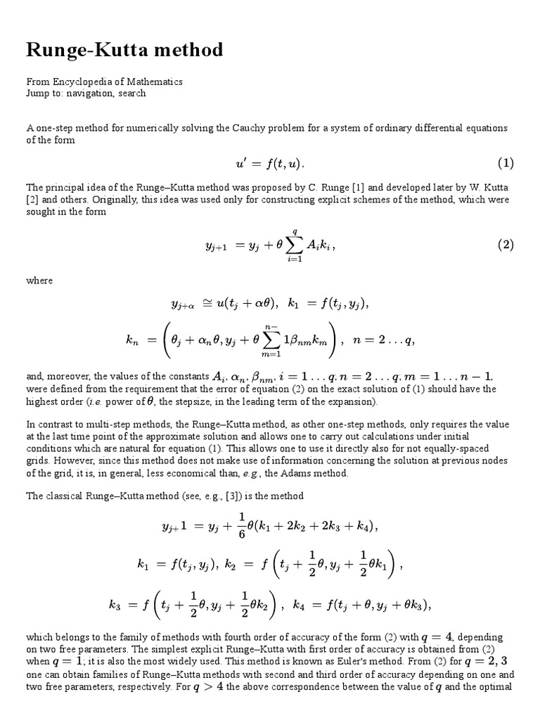 Runge-Kutta Method - Encyclopedia of Mathematics | PDF