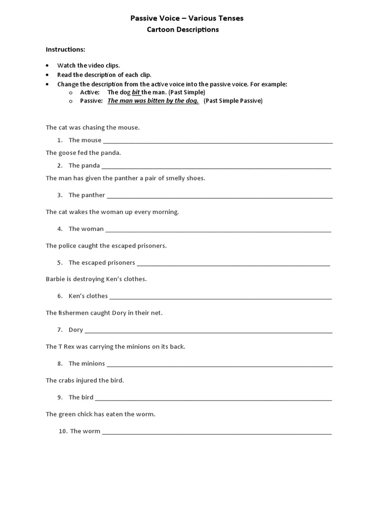 Passive Voice Mixed Tenses Cartoon Descriptions Fun Activities Games ...