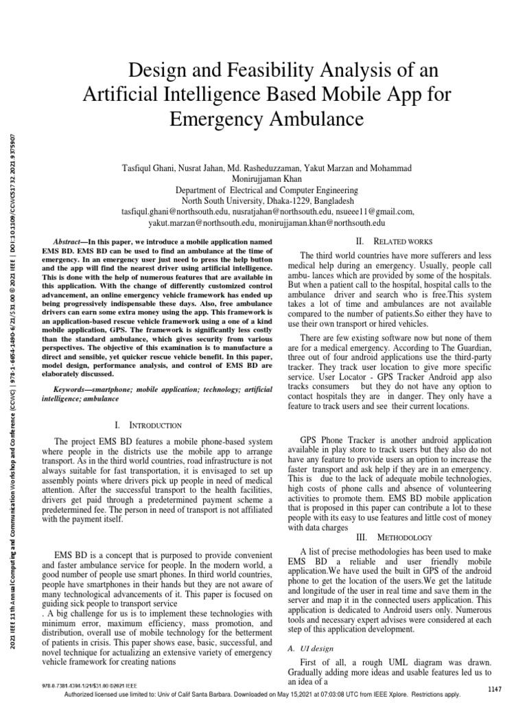 Artificial Intelligence Ambulance IEEE 2021 | PDF