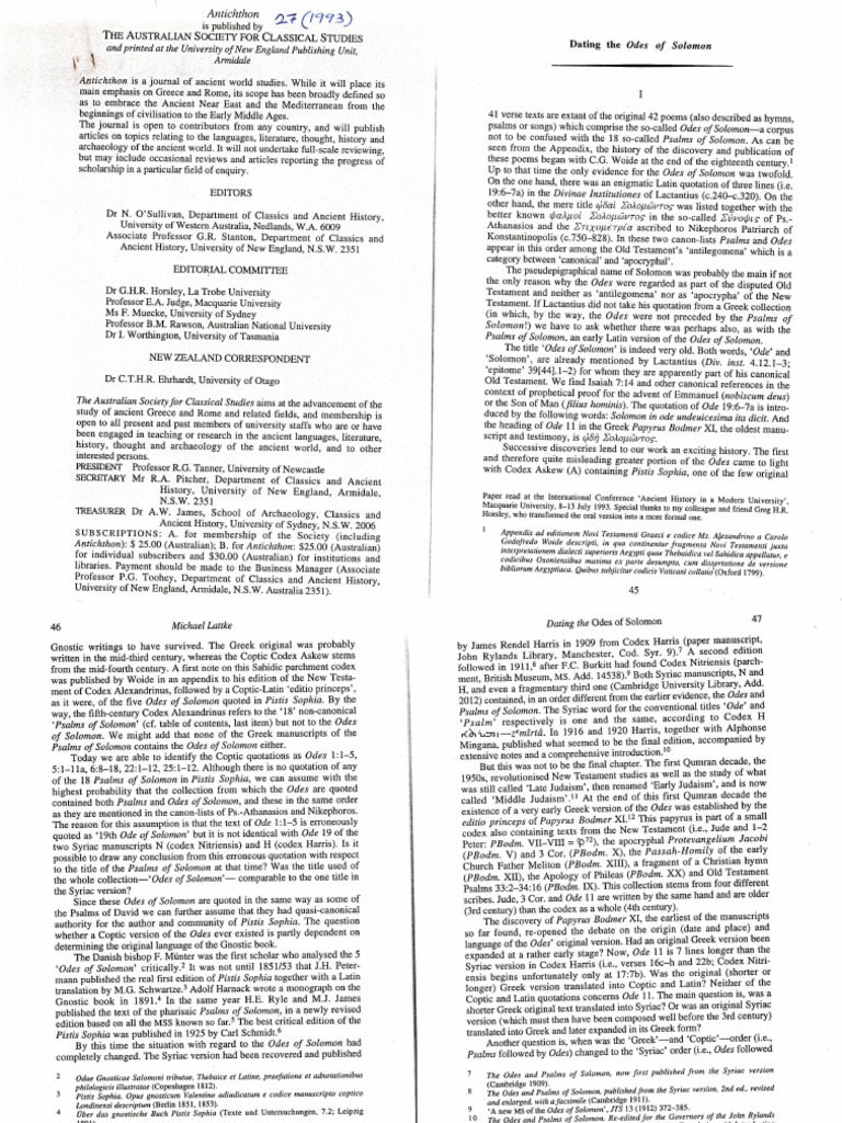 Dating The Odes of Solomon | PDF