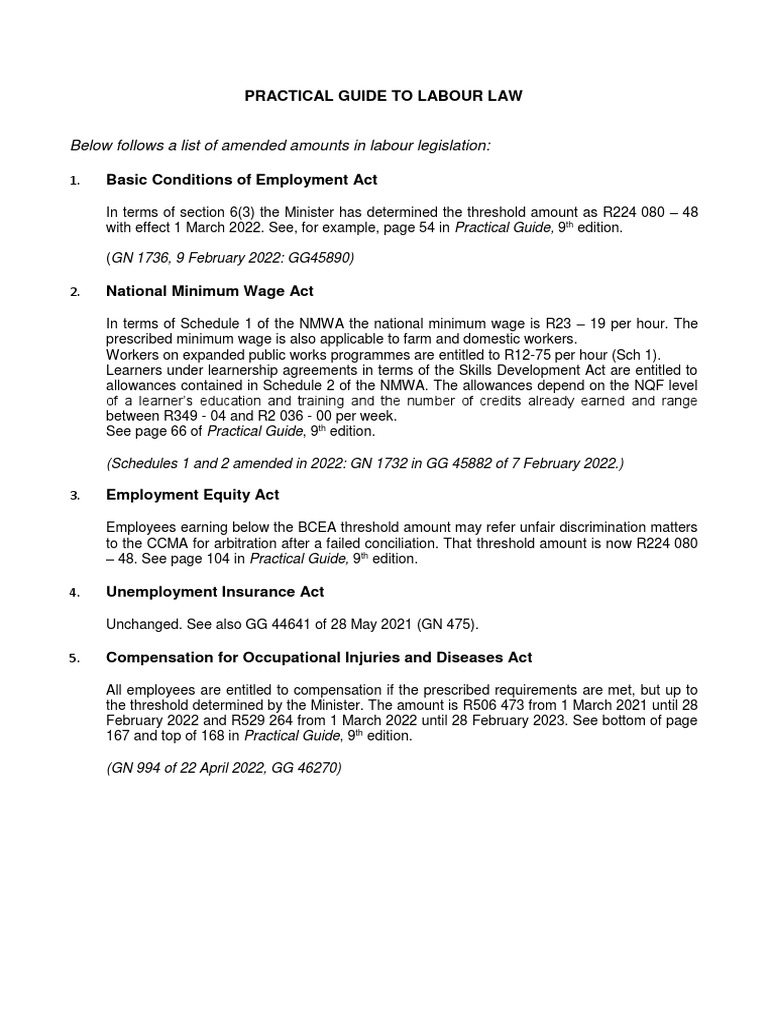 Amended Amounts 2022 To 2023 - Practical Guide To Labour Law 1 | PDF Amended Amounts 2022 To 2023 - Practical Guide To Labour Law 1 | PDF