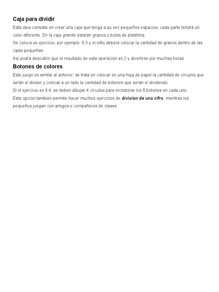 Caja de Divisiones para Niños | PDF | Métodos y materiales de enseñanza ...