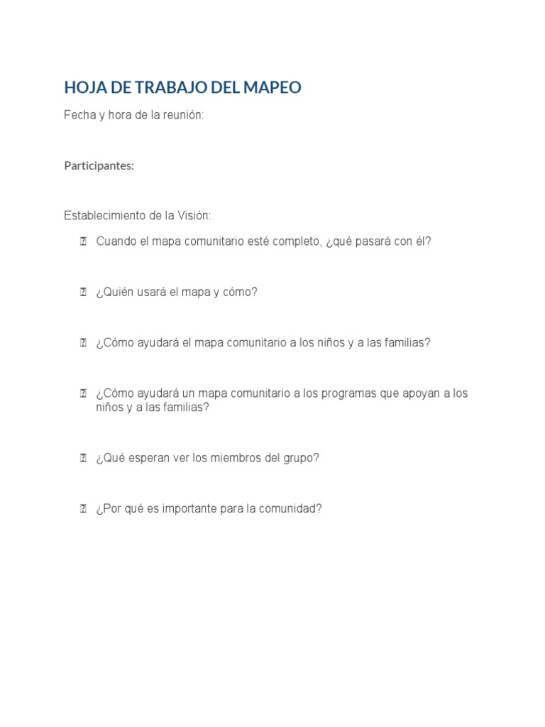 Hoja de Trabajo Del Mapeo Comunitario | PDF