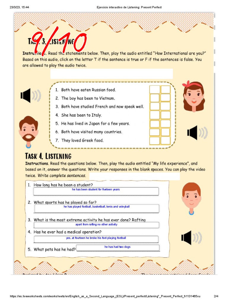 Ejercicio Interactivo de Listening - Present Perfect | PDF