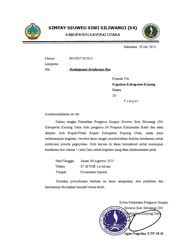 Surat Peminjaman Bis | PDF