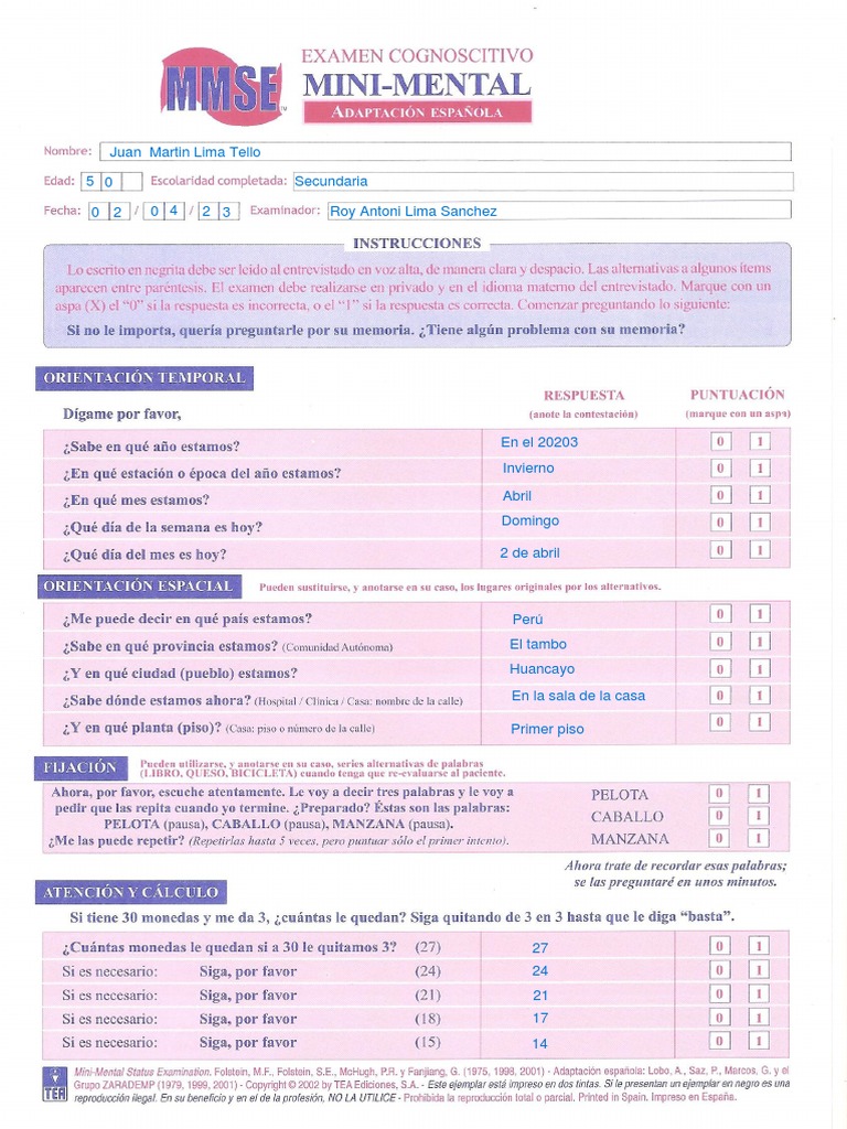 Cuadernillo - Mmse | PDF