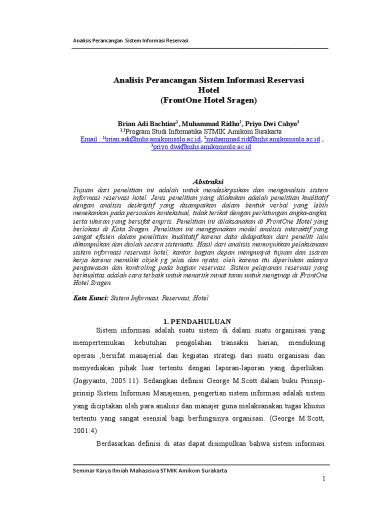Analisis Perancangan Sistem Informasi Reservasi Hotel | PDF