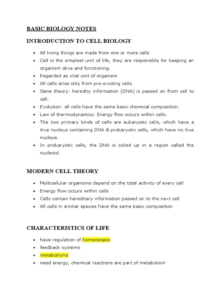 Basic Biology Overview and Concepts | PDF | Cell (Biology) | Homology ...