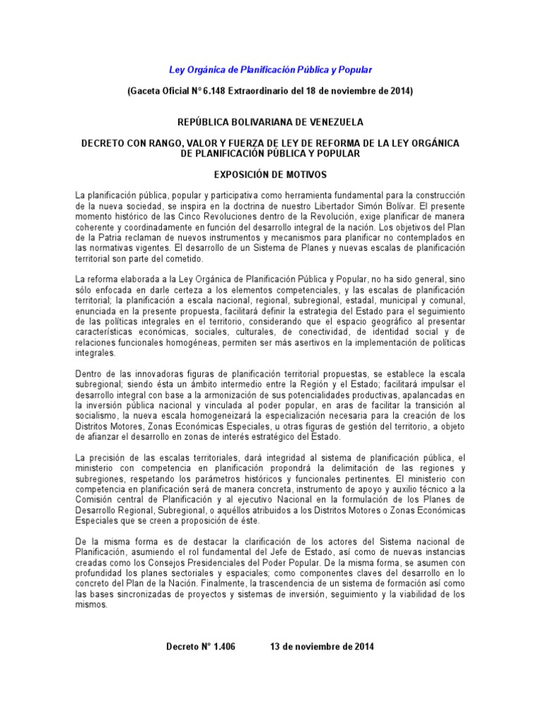 Ley Orgánica de Planificación Pública y Popular de 2014 6.148 | Descargar gratis PDF ...