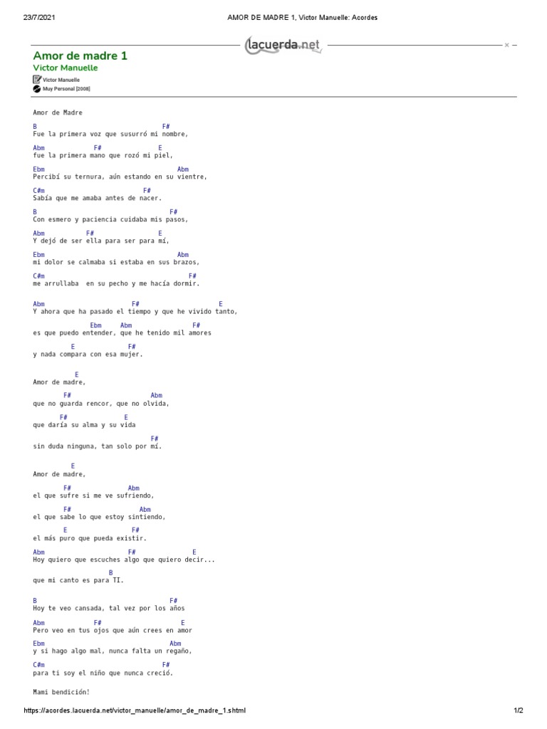 Amor De Madre 1 Victor Manuelle Acordes Pdf Amor