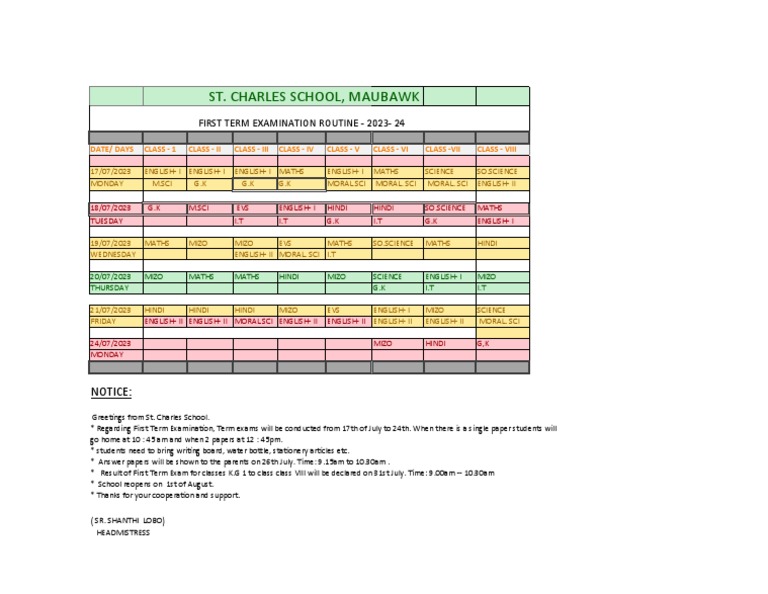 First Term Exam Routine 2023-24 | PDF