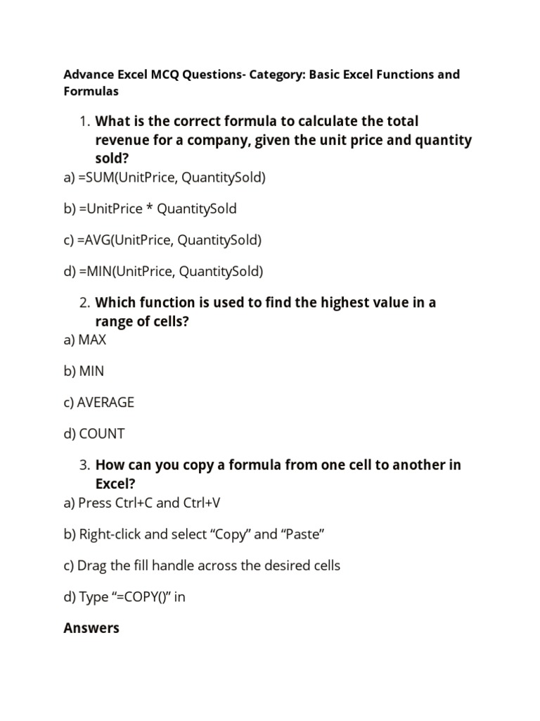 2.aiticss-Advance Excel MCQ Questions | PDF | Microsoft Excel | Visual Basic For Applications