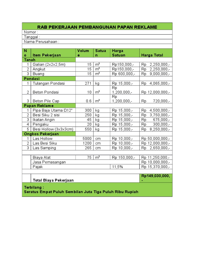 Rab Pekerjaan Pembangunan Papan Reklame - Compress | PDF