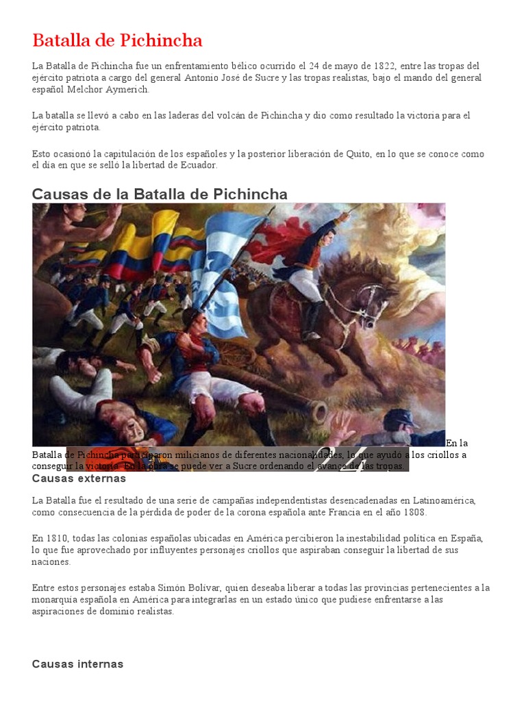 Batalla de Pichincha 1822: Clave en la Libertad de Ecuador | PDF ...