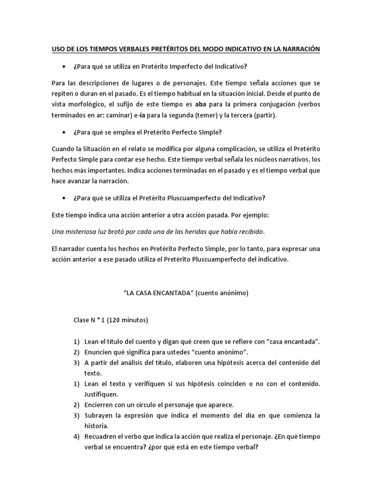 Uso de Los Tiempos Verbales Pretéritos Del Modo Indicativo en La ...
