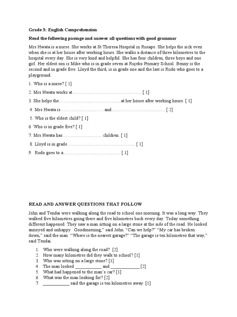 Grade 3 English Comprehension | PDF