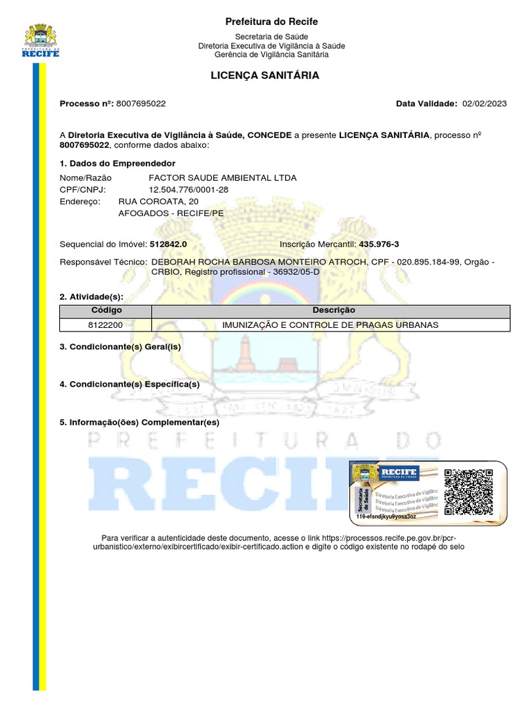 Licença Sanitária 2022 - 2023 | PDF