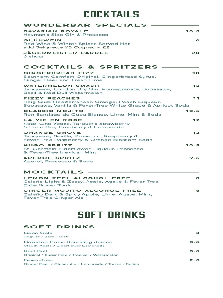 0922 Wunderbar Menu Drinks V2-2 | PDF | Soft Drink | Rose