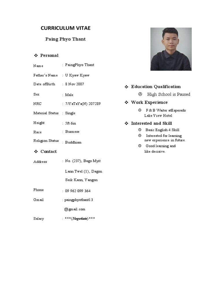 Paing Phyo Thant CV | PDF
