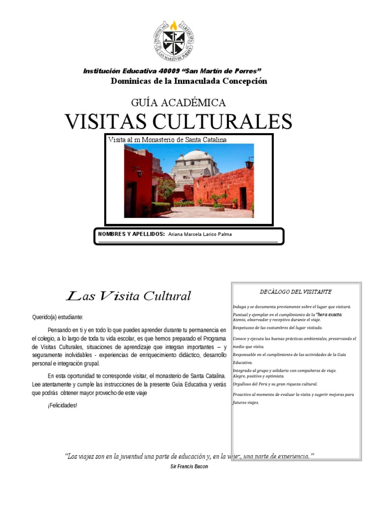 Visita Cultural Al Monasterio de Santa Catalina | PDF | Ensayos | Perú