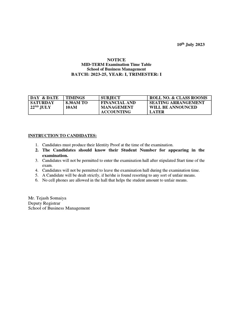 Mid Term Notice | PDF