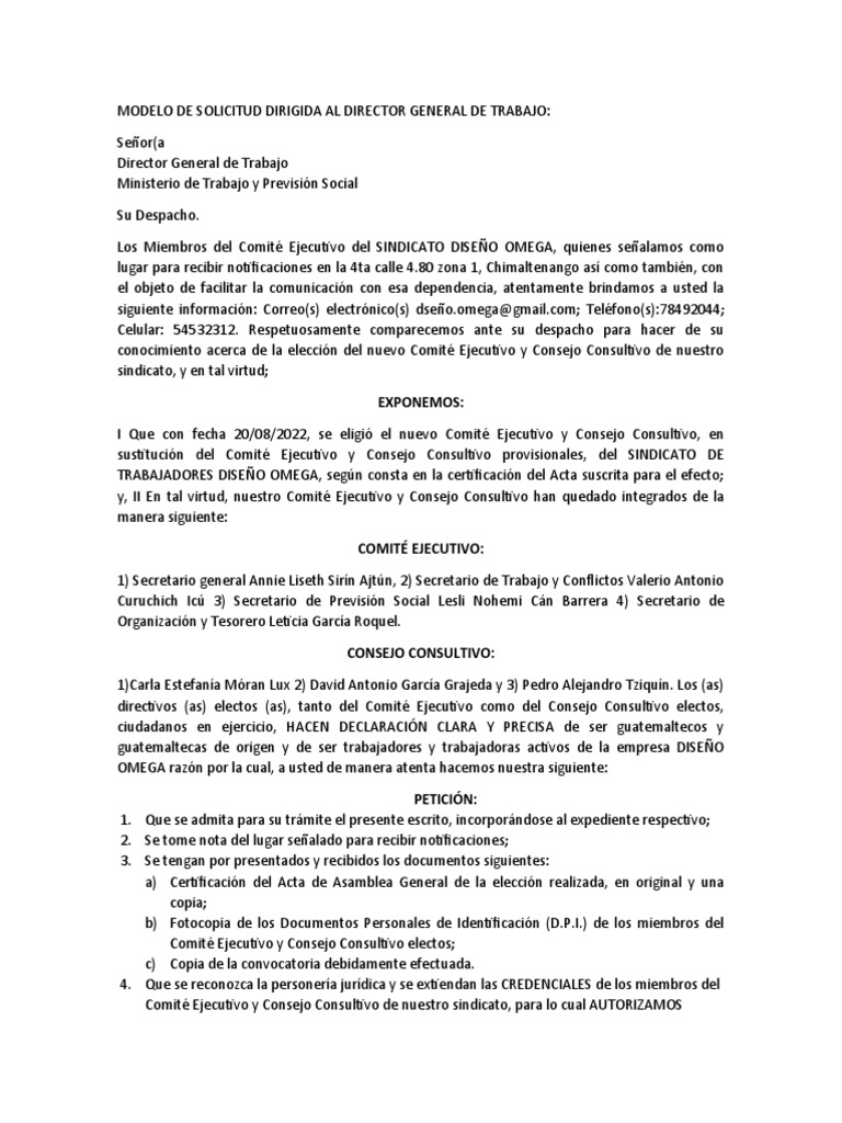 Modelo de Solicitud Dirigda Al Director General Del Trabajo | PDF | Gobierno