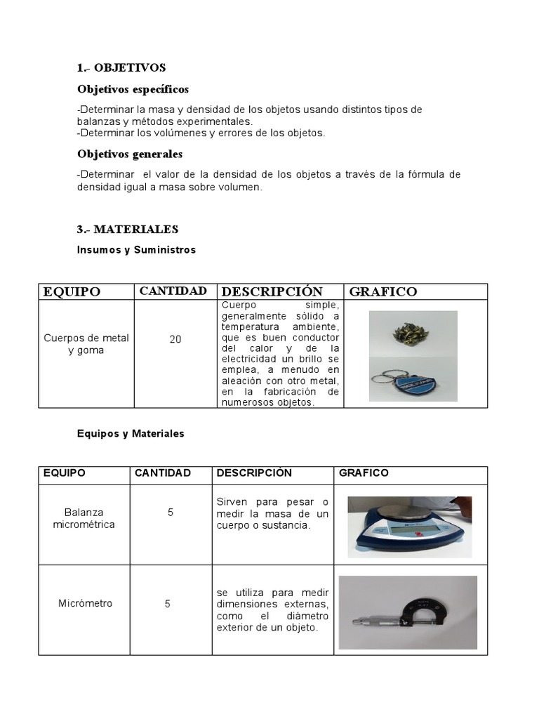 Objetivos, Materiales.. | PDF | Densidad | Volumen