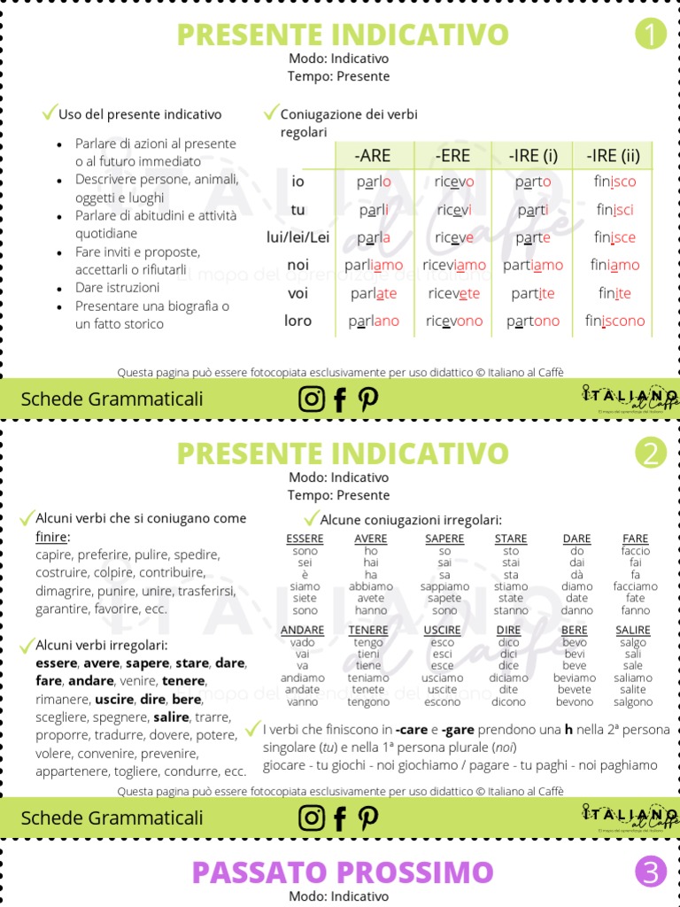 Tempi Verbali - Schede Grammaticali | PDF