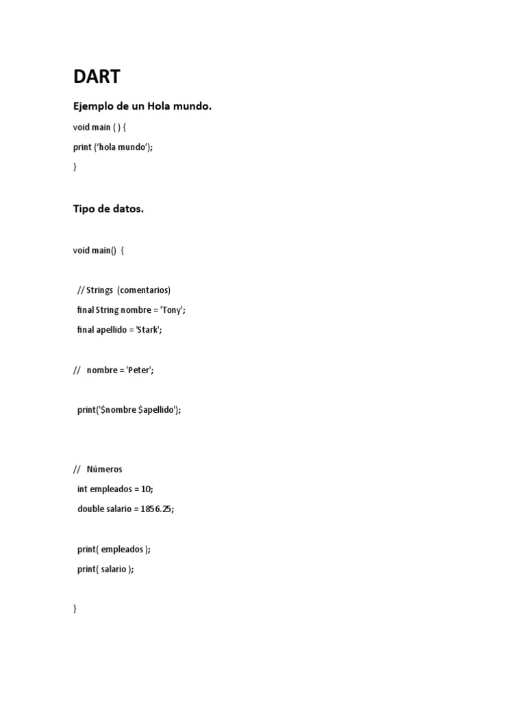 Introducción a Dart: Ejemplos Básicos | PDF