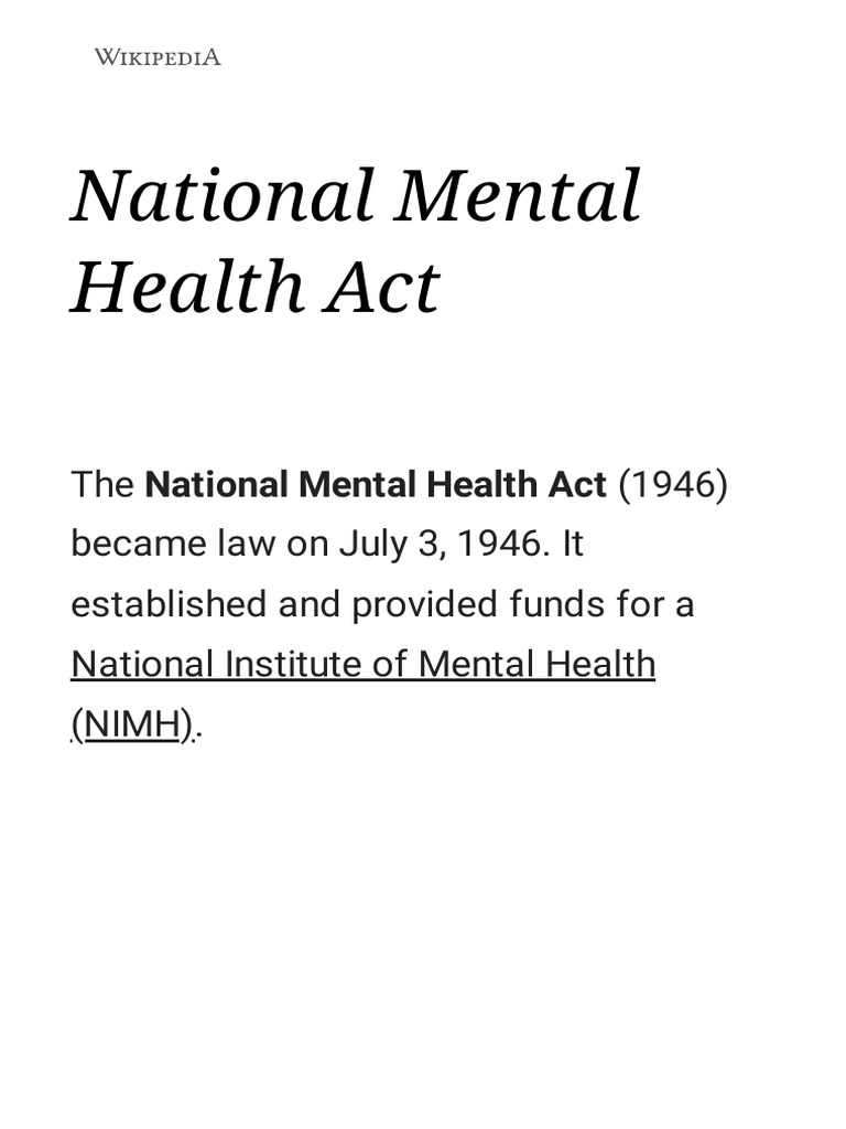 National Mental Health Act of 1946 | PDF