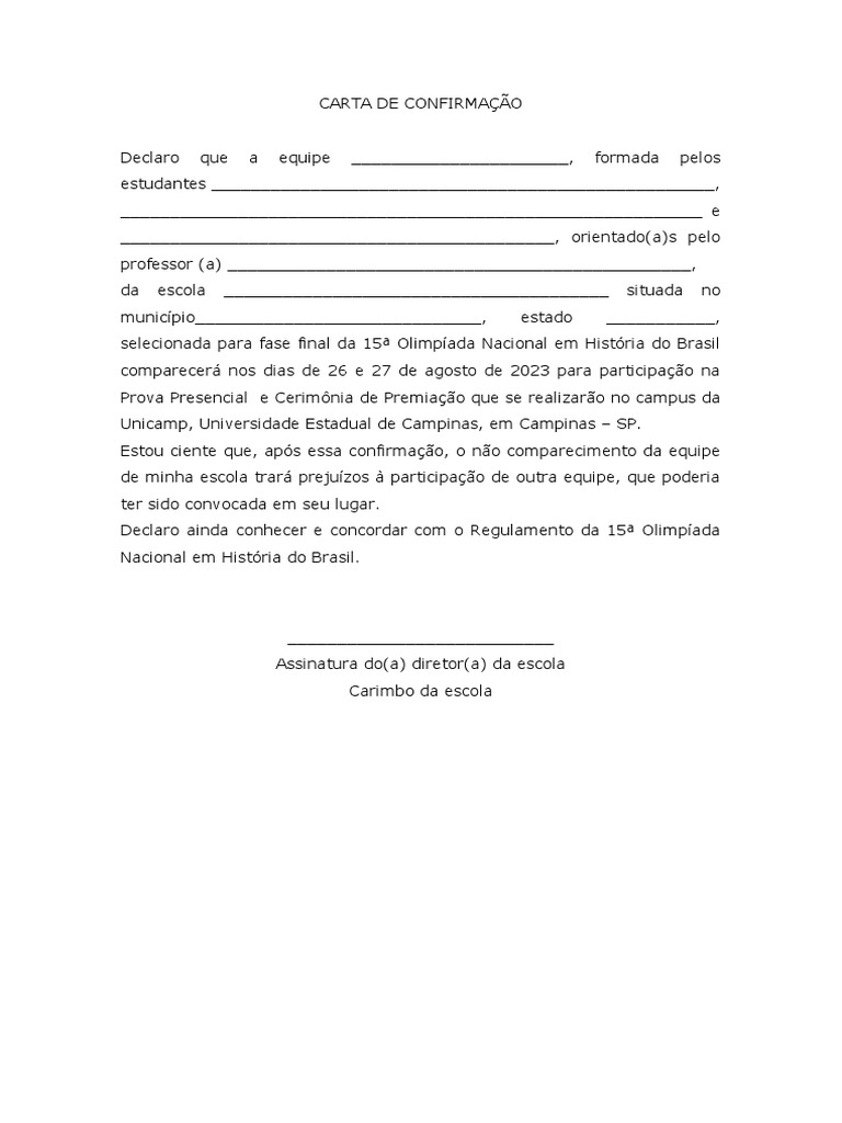 Carta de Confirmação 2 | PDF