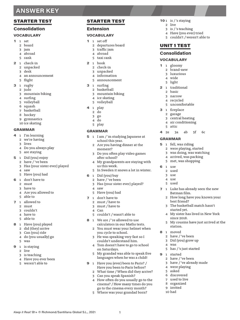 KIR B1+ T1 Test Answer Key | PDF
