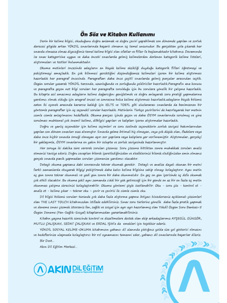 Akin Publishing Yok Dil Sosyal Kelime Okuma | PDF