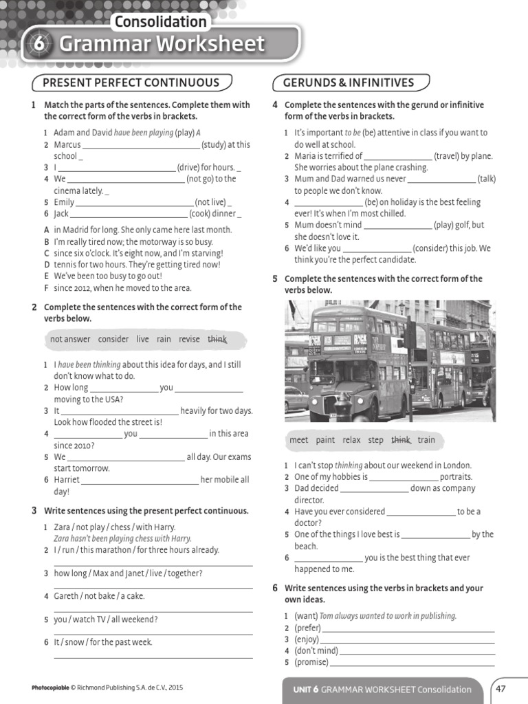 Achievers B1+ Grammar Worksheet Consolidation Unit 6 | PDF
