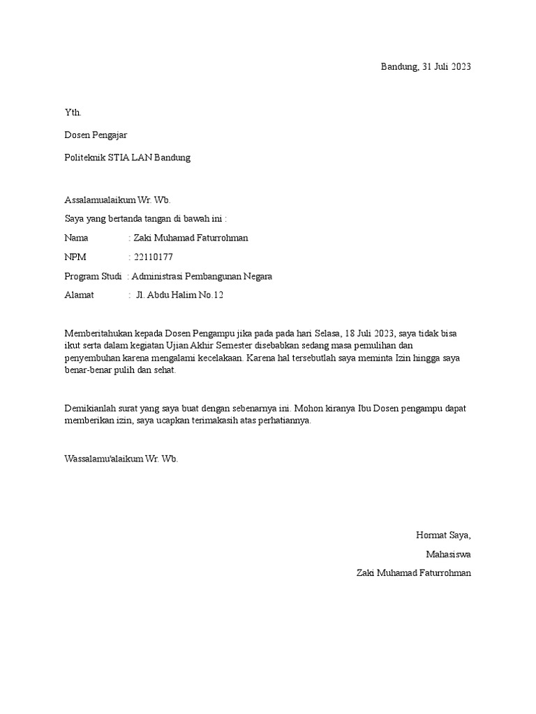 Surat Izin 18 Juli | PDF