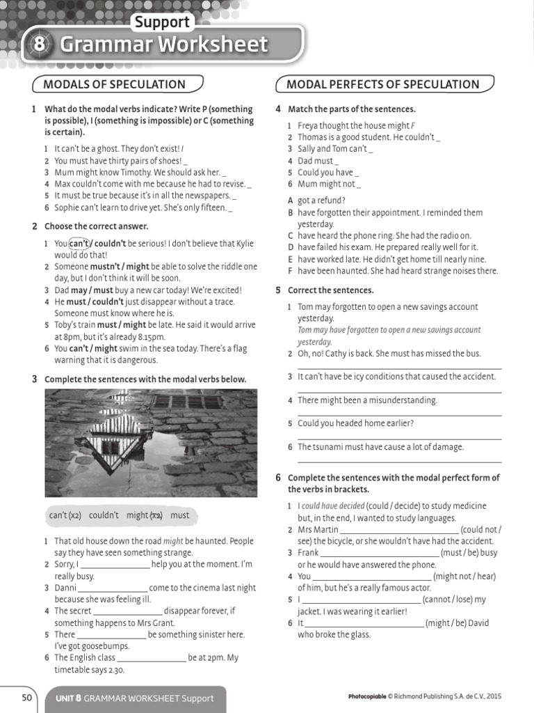 Achievers B1+ Grammar Worksheet Support Unit 8 | PDF
