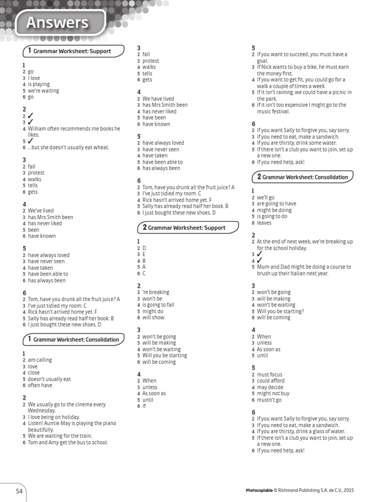 Achievers B1+ Grammar Worksheet Answers | PDF