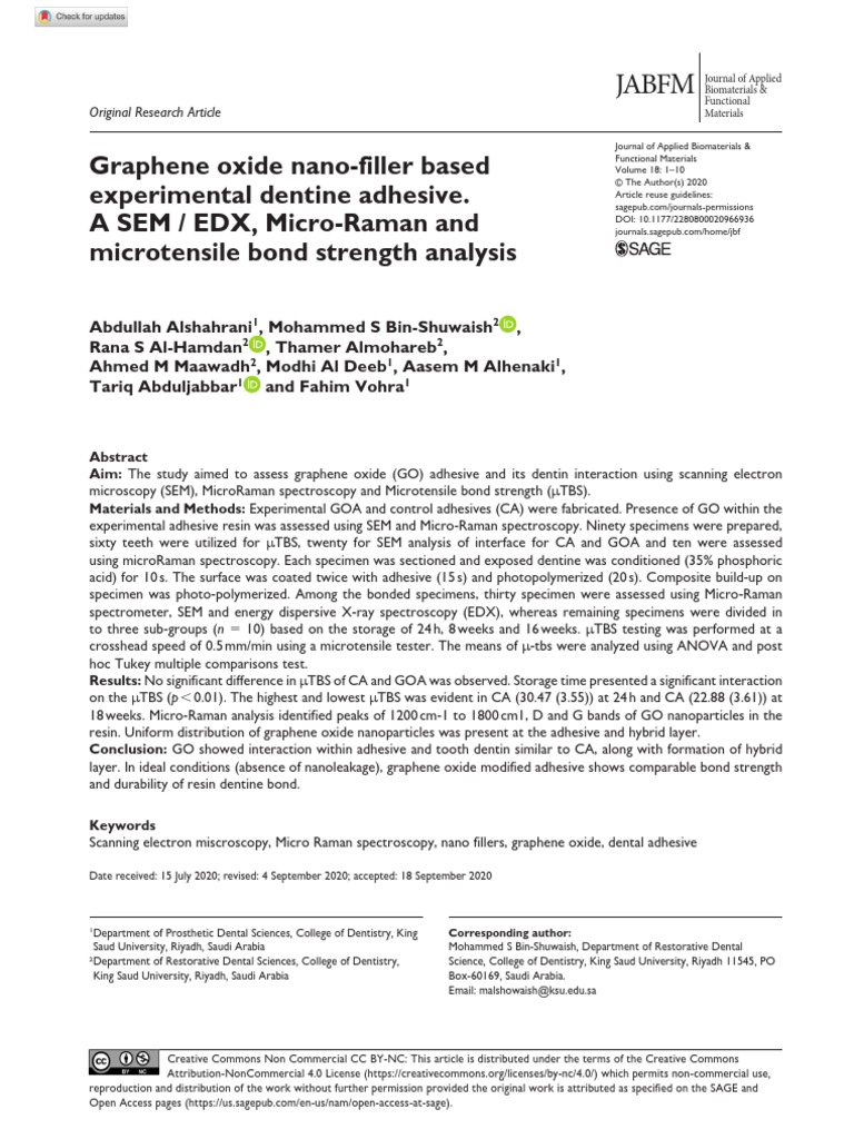 Graphene Oxide Nano-Filler Based Experimental Dentine Adhesive. A SEM ...