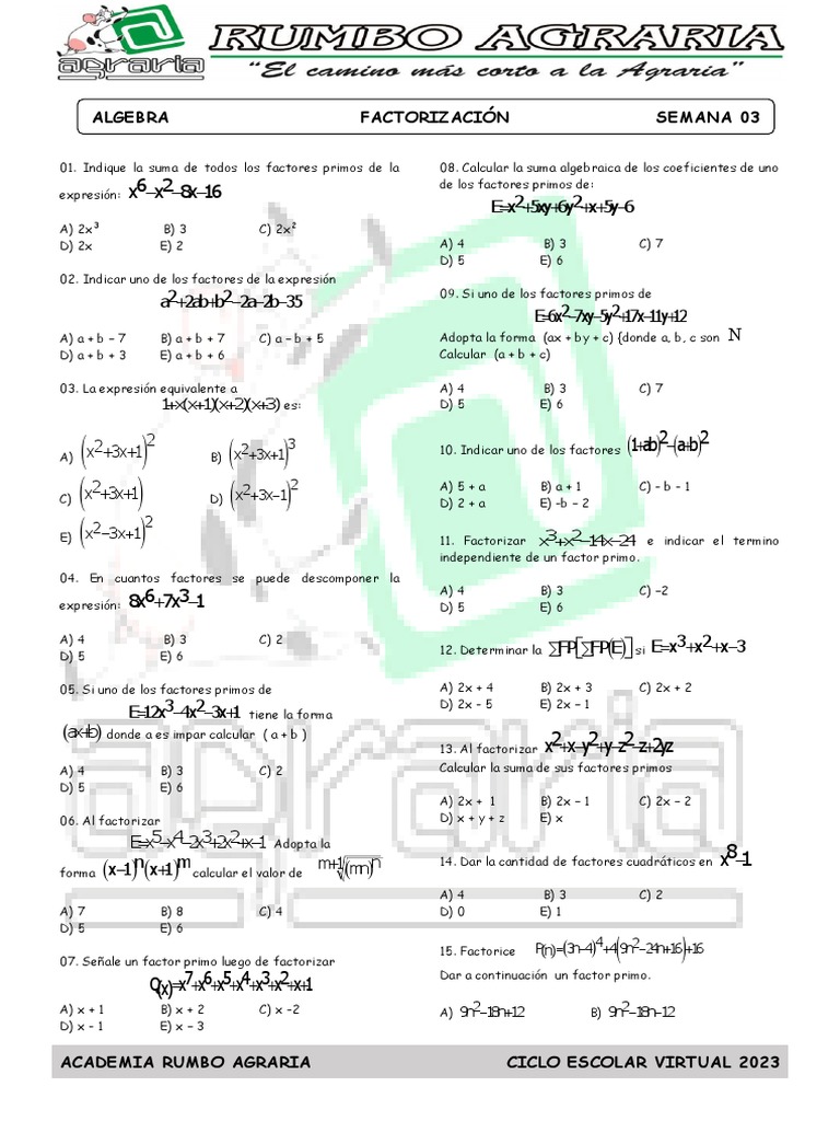 Algebra: Factorización Avanzada | PDF | Factorización | Matemáticas