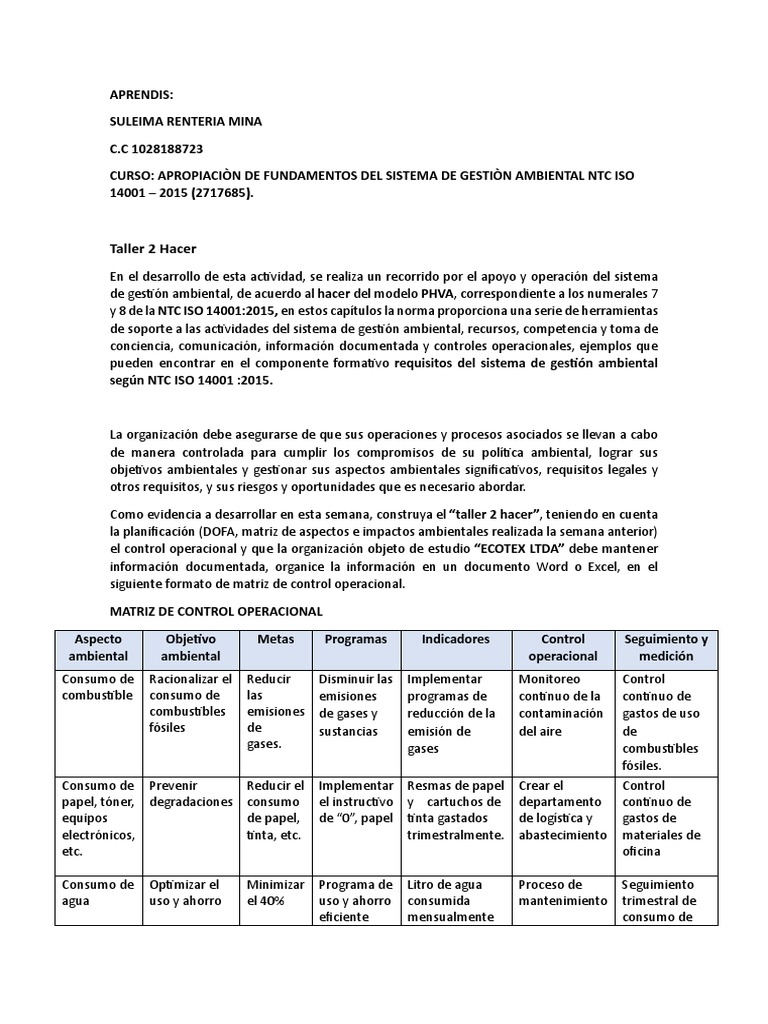 Aa2 - Ev3-Taller 2 - Hacer | PDF | Agua | Entorno natural